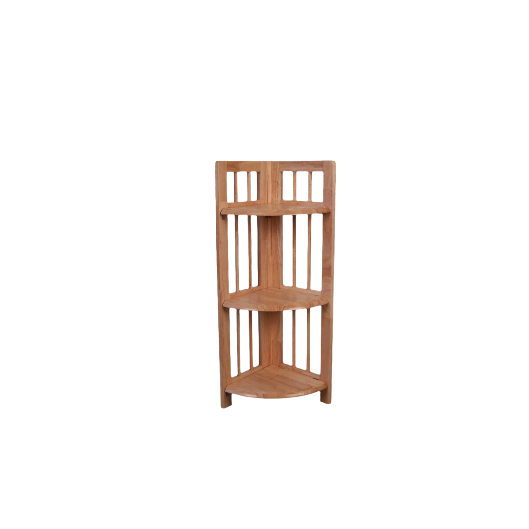 3 Tier Folding Corner Bookcase – Compact Corner Rack in Solid Wood ...